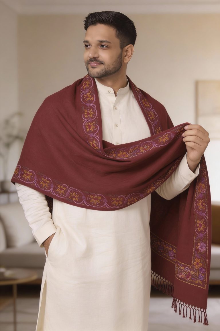 PREMIUM Handwoven Woollen Meenakari Shawl - Biswa Bangla